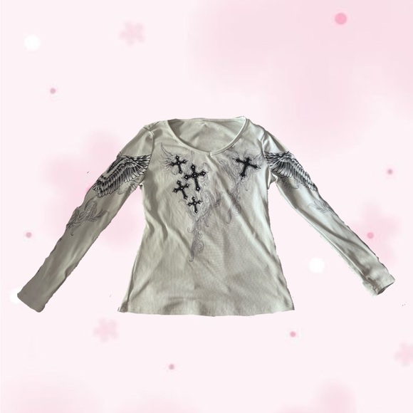 Tops | Long Sleeve Y2k Cross Design | Poshmark
